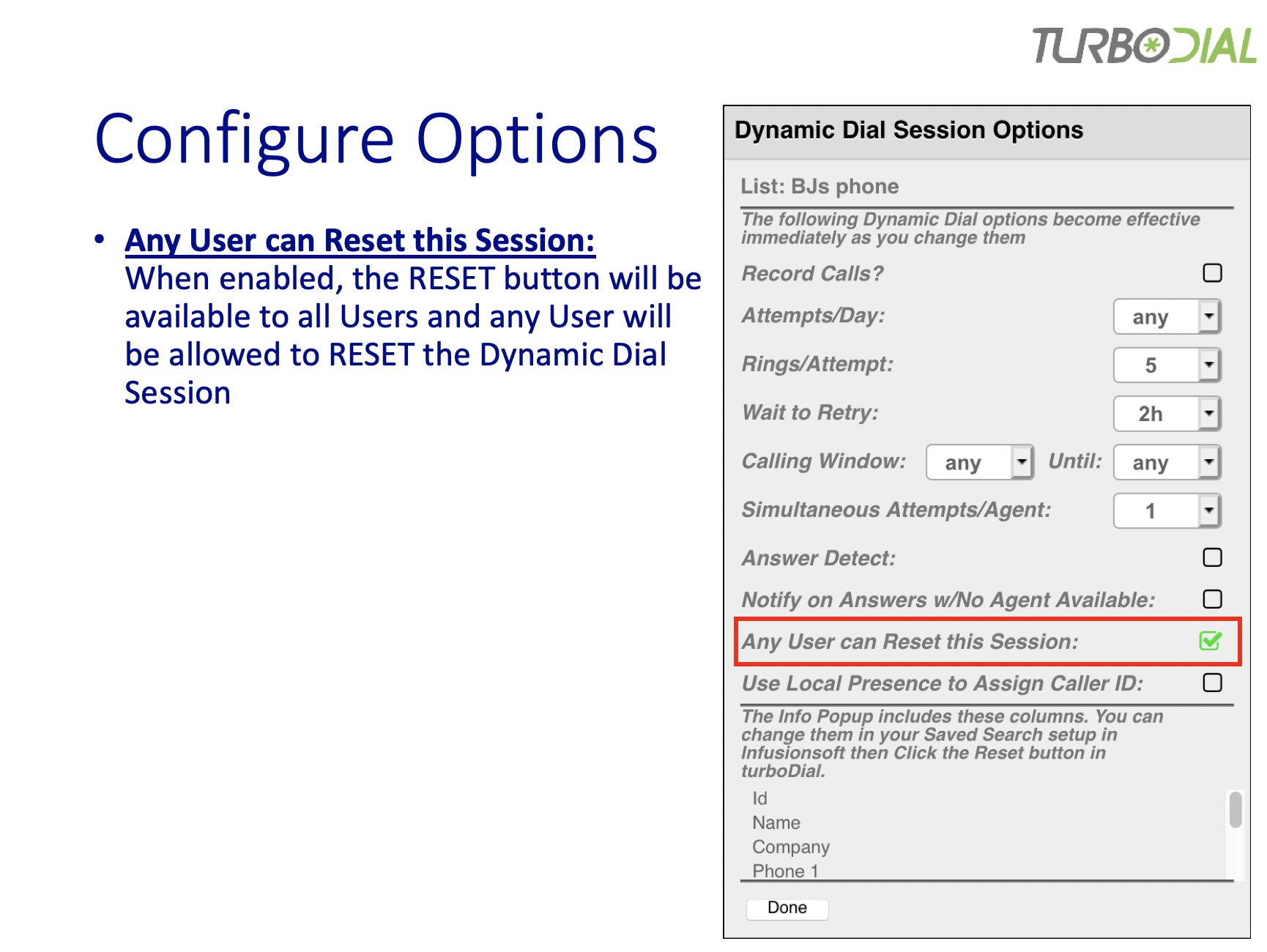 Dynamic Dial – turboDial Support