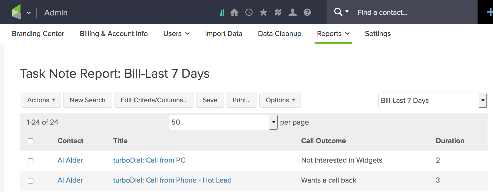 Example #1 – Calls for a User – turboDial Support